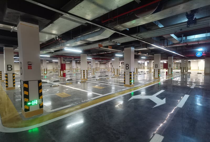 Empty Parking on Basement Underground Stock Image - Image of ...