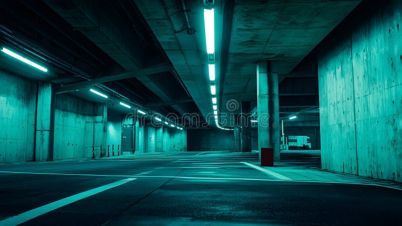 Empty Parking Garage with Cool Blue Lighting Stock Image - Image of ...