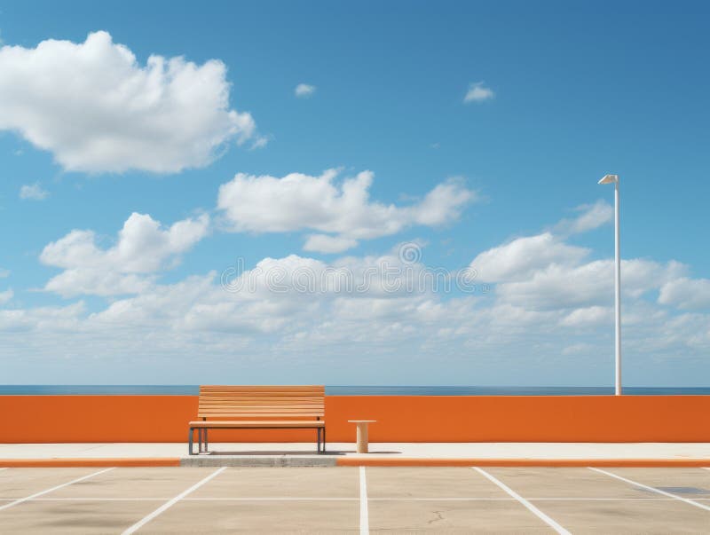 An Empty Parking Lot with a Bench Sitting in the Middle of it Stock ...