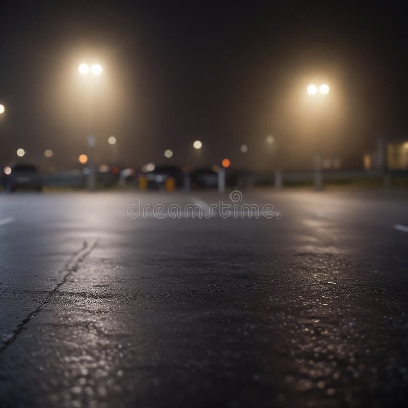 An Empty Parking Lot in the Evening in the Fog. Generative AI Stock Illustration - Illustration ...