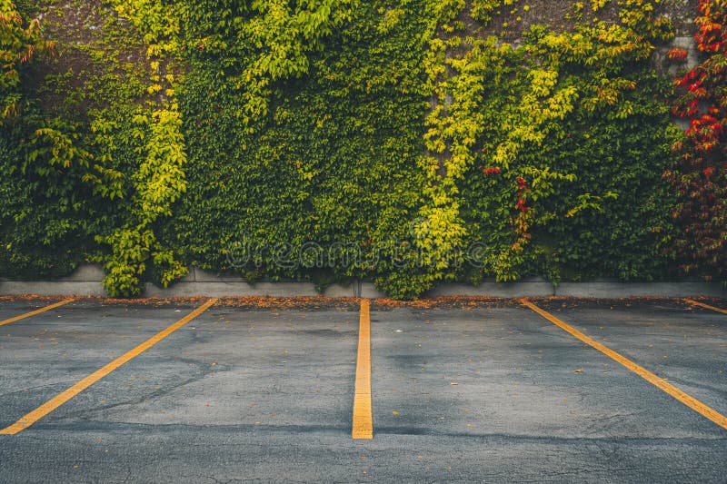 Empty Parking Lot with Foliage Wall in the Background Stock ...