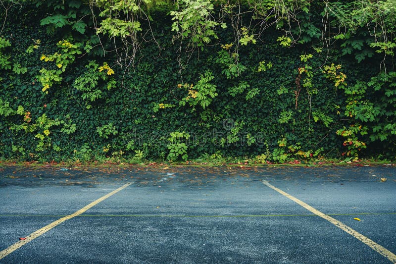 Empty Parking Lot with Foliage Wall in the Background Stock ...