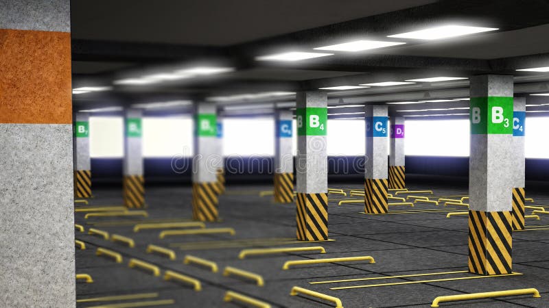 Empty Parking Lot with Signs and Guidelines. 3D Illustration Stock ...