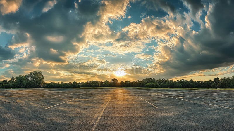 Empty Parking Lot Sunset Dramatic Clouds Stock Photos - Free & Royalty ...