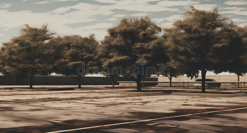 Empty Parking Lot Surrounded by Trees in a Quiet Setting Stock ...