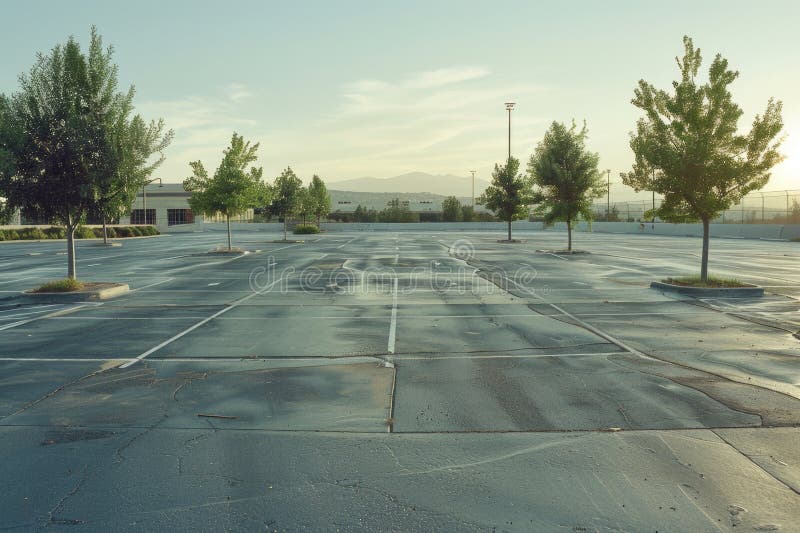 A Empty Parking Lot with Trees in the Background Stock Image - Image of ...