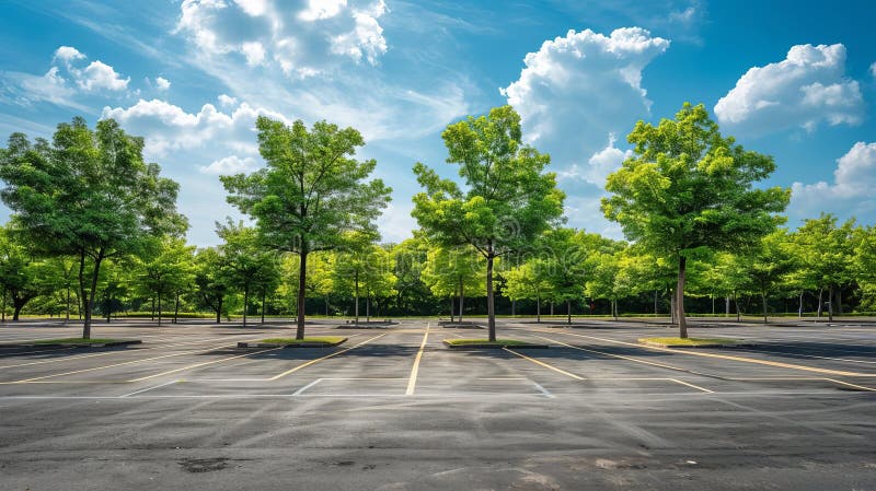 Empty Parking Lot with Trees on a Sunny Summer Day Stock Illustration ...