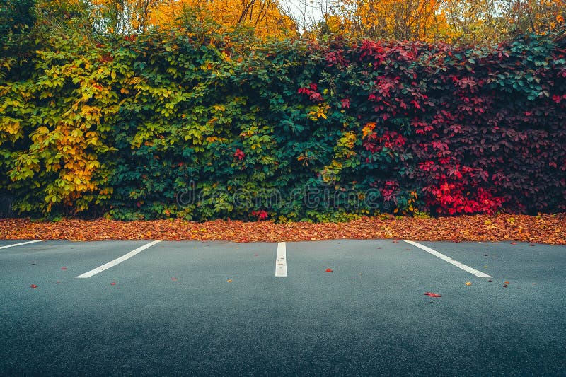 Empty Parking Lot with Vibrant Autumn Foliage Stock Illustration ...