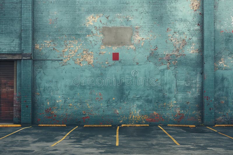 Empty Parking Lot with Weathered Blue Wall Stock Image - Image of ...