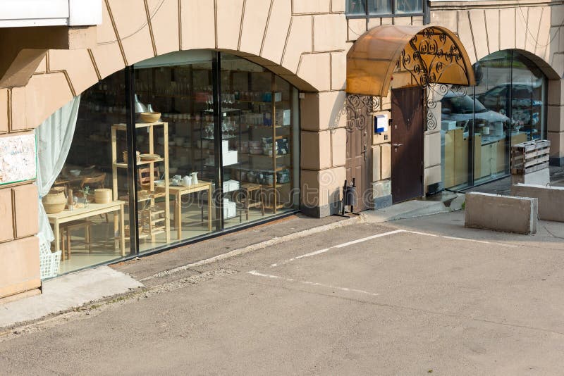 Empty Parking Space in Front of a Large Shop Stock Photo - Image of ...