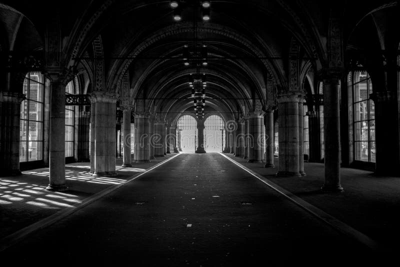 Empty Passage at Amsterdam the Netherlands 2020 in Black and White ...