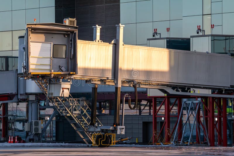 Empty Boarding Bridge at Airport Apron Stock Image - Image of aviation ...
