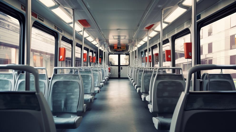 Empty Passenger Bus Interior. Generative AI. Stock Illustration ...