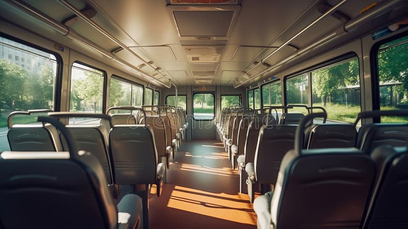 Empty Passenger Bus Interior. Generative AI. Stock Illustration ...