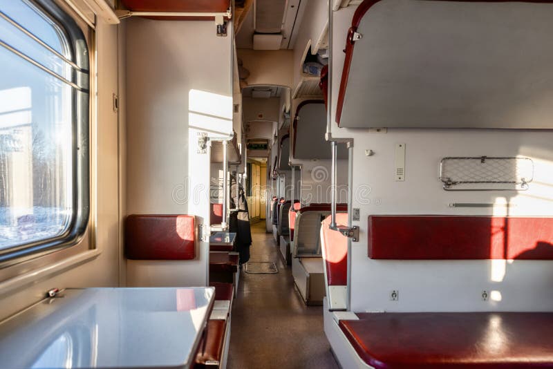 Empty Passenger Compartment in a Moving Train. Stock Photo - Image of ...