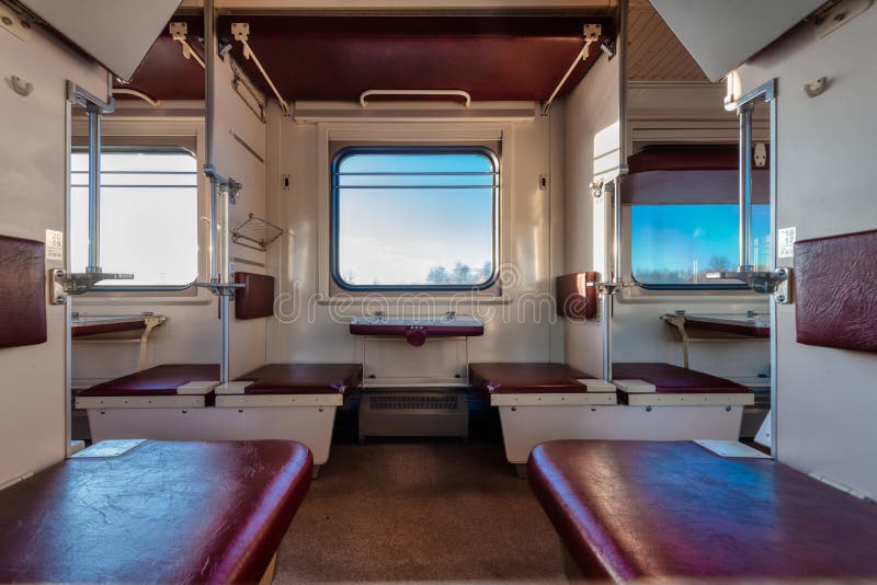 Empty Passenger Compartment in a Moving Train. Stock Image - Image of ...