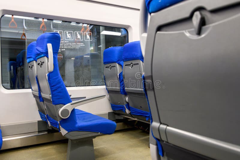 Empty Passenger Seats in the Train Car. No Passengers in the Train Car ...