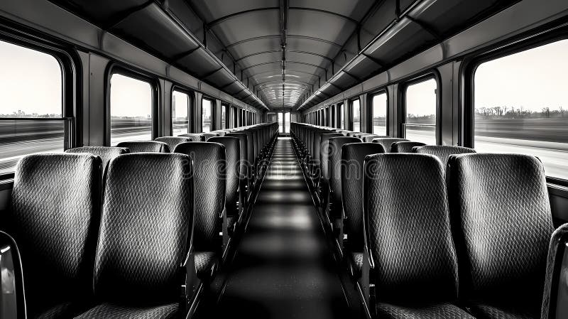 Empty Passenger Train Moving on Railway with Seats and Windows Showing ...