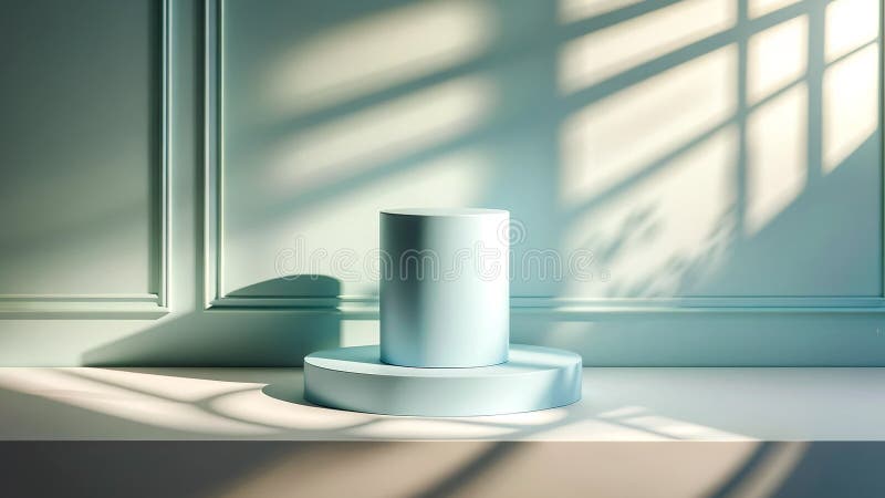 Empty Pastel Blue Cylinder Shape Podium, Set upon a Pristine White ...