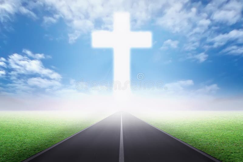 Empty Path on the Field Going To Christian Cross Stock Illustration ...