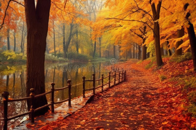 Empty Pathway in Autumn Park, Fall Landscape, AI Generated Stock ...
