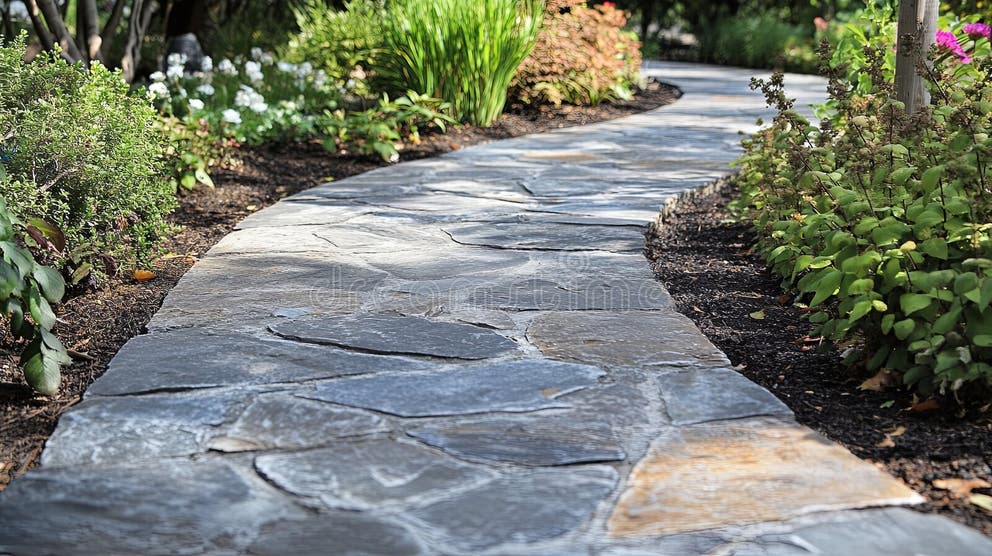 Empty Pathway: a Stone Path Leading through a Garden. Stock Photo ...
