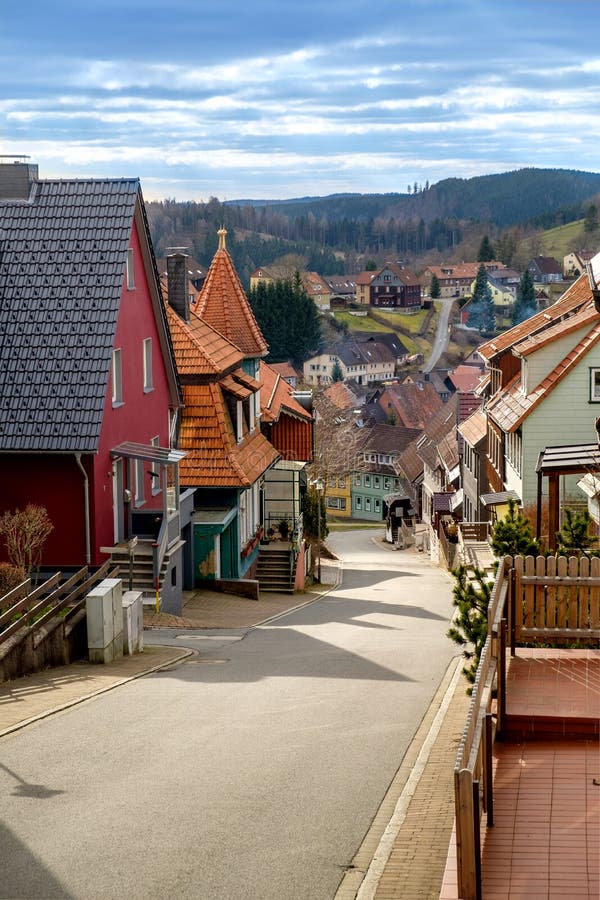 Empty Paved Street Going Down in the Old Town Stock Photo - Image of ...
