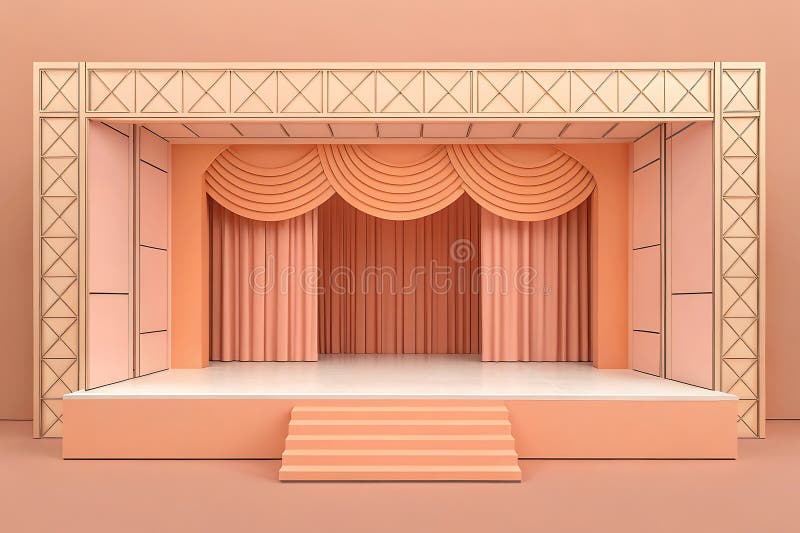 Empty Peach-colored Stage with Curtains, Valance, Truss, and Front ...