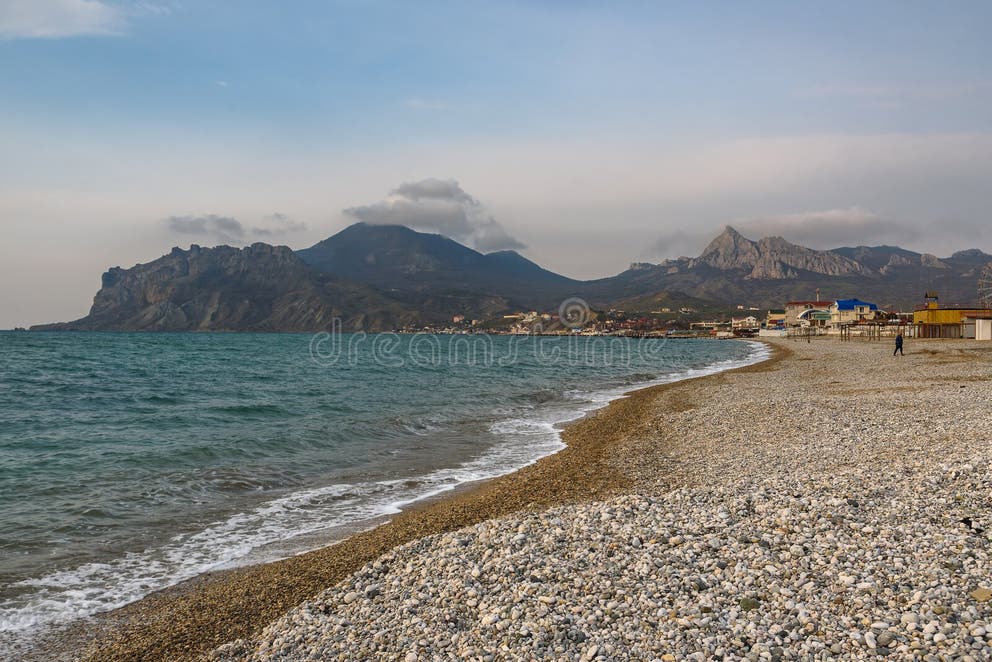 Empty Pebble Beach in Spring. Koktebel. Crimea Stock Photo - Image of ...