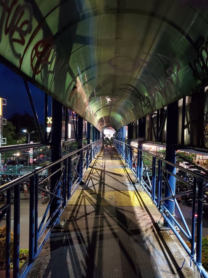 Empty Pedestrian Bridge at the Night Stock Photo - Image of transport ...