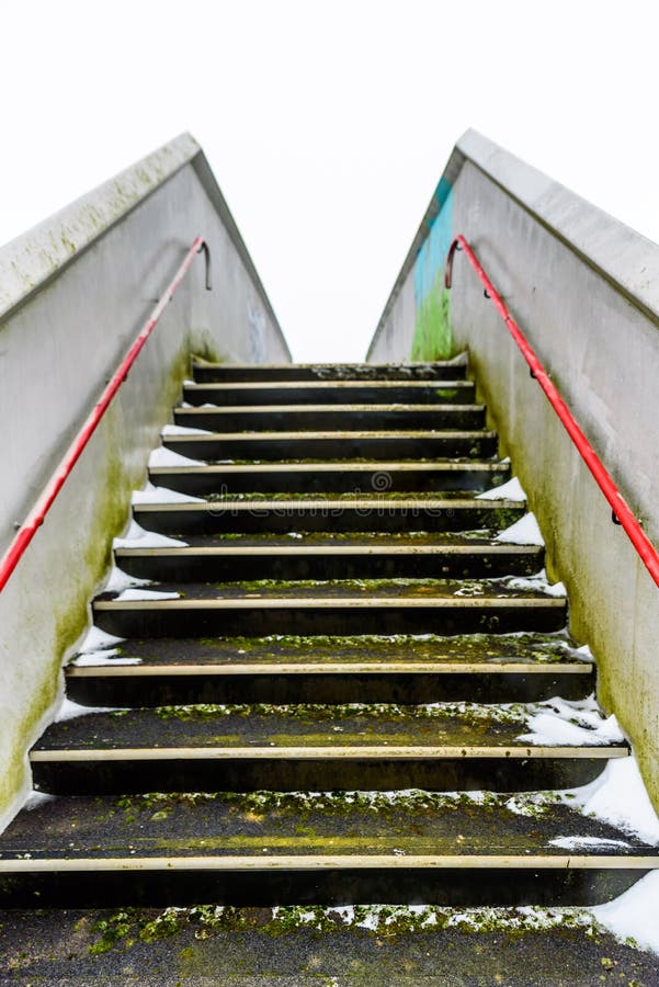 Empty Pedestrian Metal Bridge Elevated Walkway Over British Railroad ...