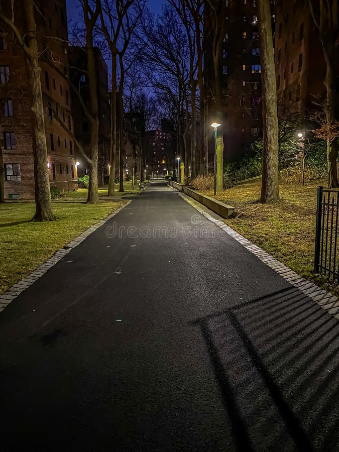 Empty Pedestrian Pathway at Night. Stock Photo - Image of padestrian ...