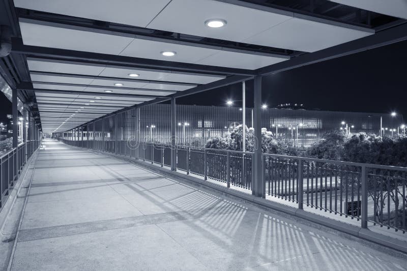 Modern Pedestrian Walkway at Night Stock Image - Image of pathway, long ...