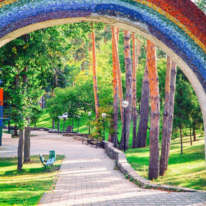 Empty, without People, Alley in the Park among Trees Stock Photo ...