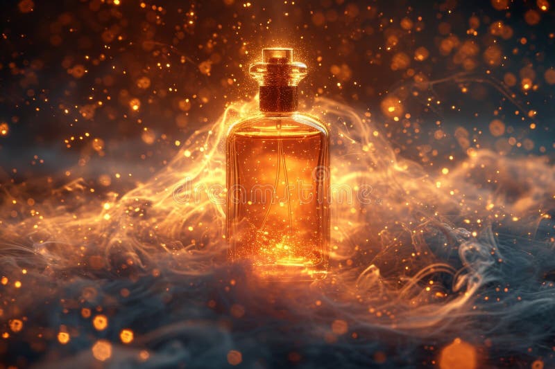An Empty Perfume Bottle Against a Background of Fire and Smoke. 3d ...