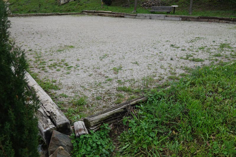 Empty petanque fields stock image. Image of gravel, game - 374921513