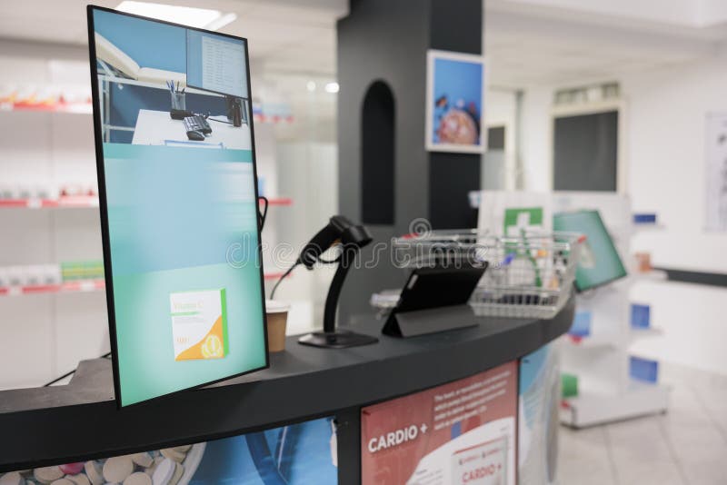Empty Counter with Greenscreen Display Stock Image - Image of ...