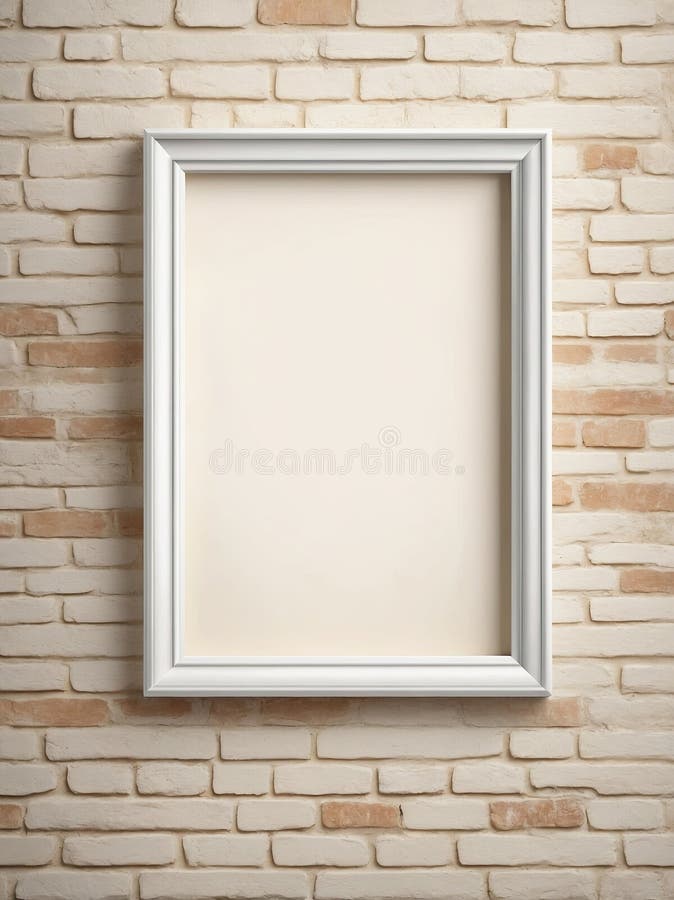 Empty Photo Frame on Cream Bricks Wall Stock Illustration ...