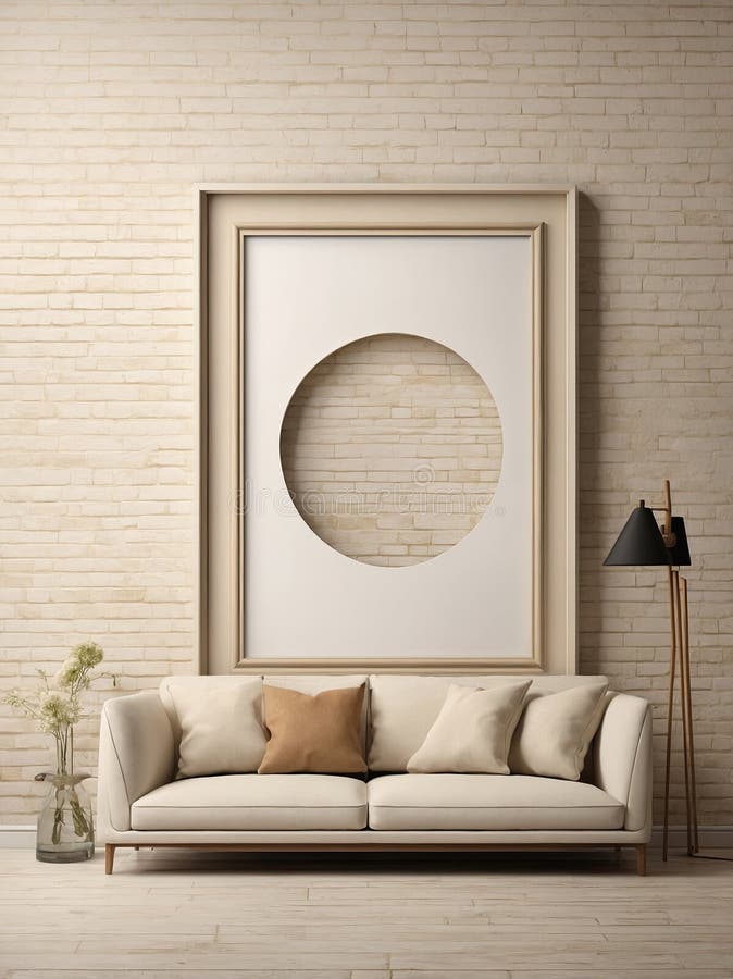 Empty Photo Frame on Cream Bricks Wall Stock Illustration ...