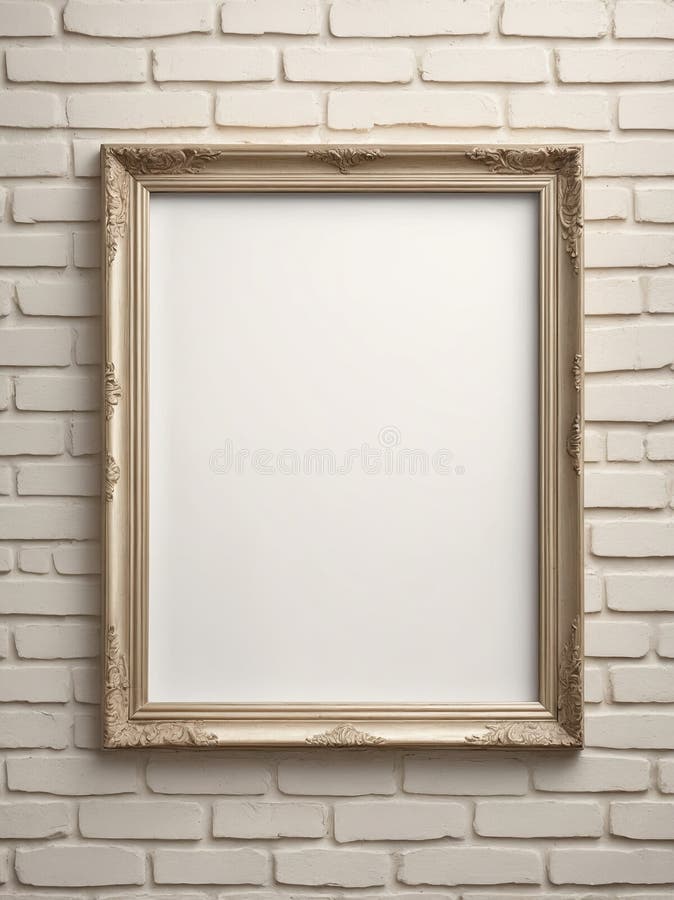 Empty Photo Frame on Cream Bricks Wall Stock Illustration ...