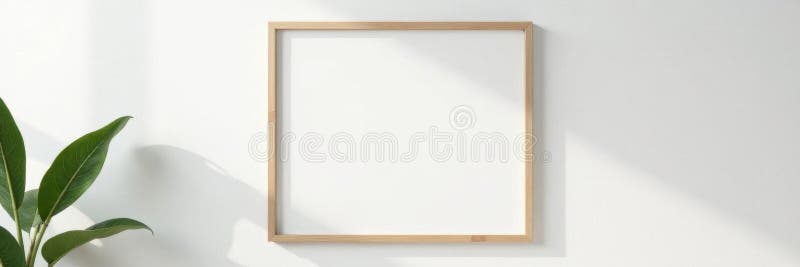Empty Photo Frame Hangs on White Wall Simple, Clean Aesthetic , Wooden ...