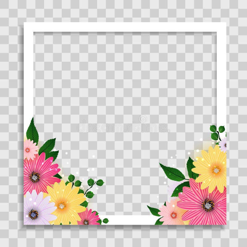 Empty Photo Frame Template with Spring Flowers for Media Post in Social ...