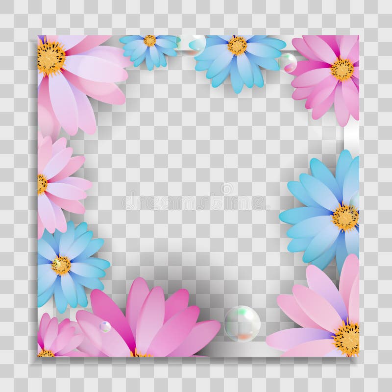 Empty Photo Frame Template with Spring Flowers for Media Post in Social ...