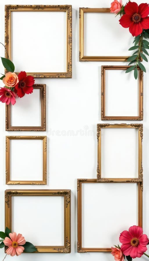 Empty Photo Frames Arranged As a Collage, Isolated on White , Retro ...