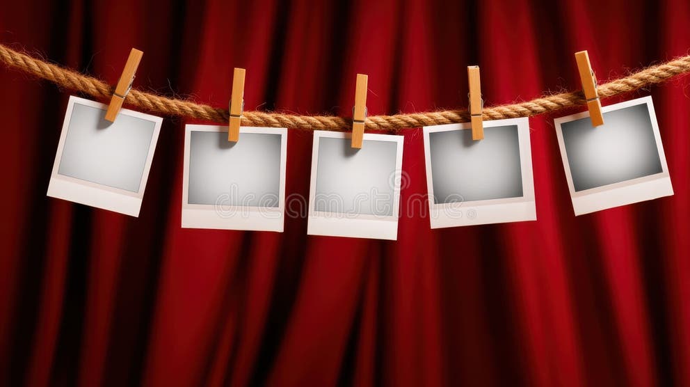 The Empty Photo Frames Hanging on a Red Velvet Backdrop for Creative ...