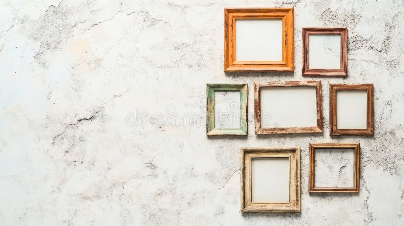 Empty Photo Frames on a Weathered Wall Stock Image - Image of display ...