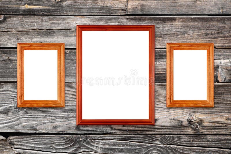 Empty Photo Frames on Wooden Wall Stock Photo - Image of interior ...