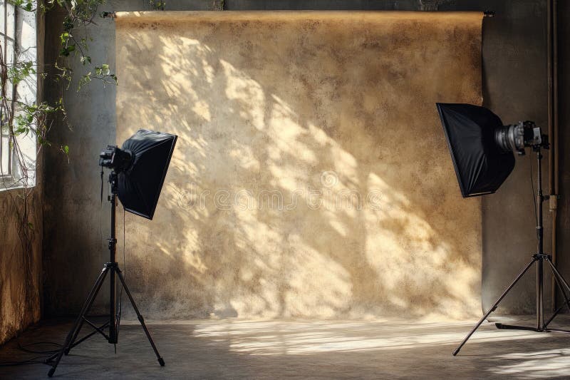 Empty Photo Studio with Lighting Equipment Casting Beautiful Shadows on ...