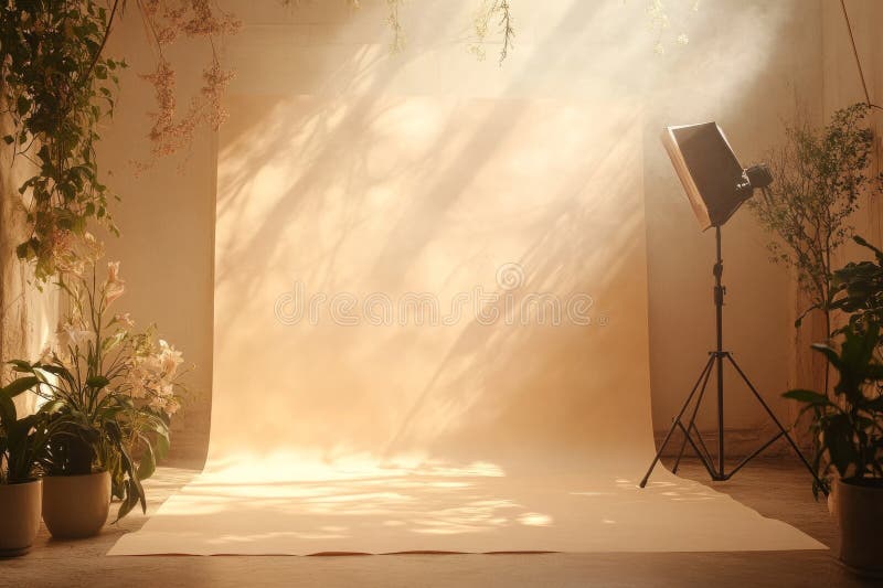 Empty Photo Studio with Lighting Equipment Casting Beautiful Shadows on ...