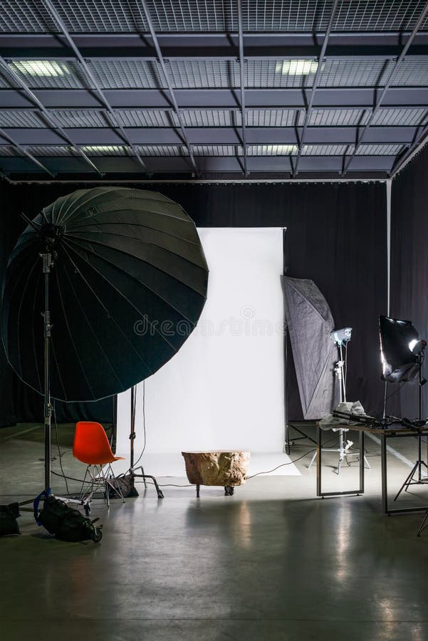 Empty Photo Studio with Modern Interior and Lighting Equipment ...